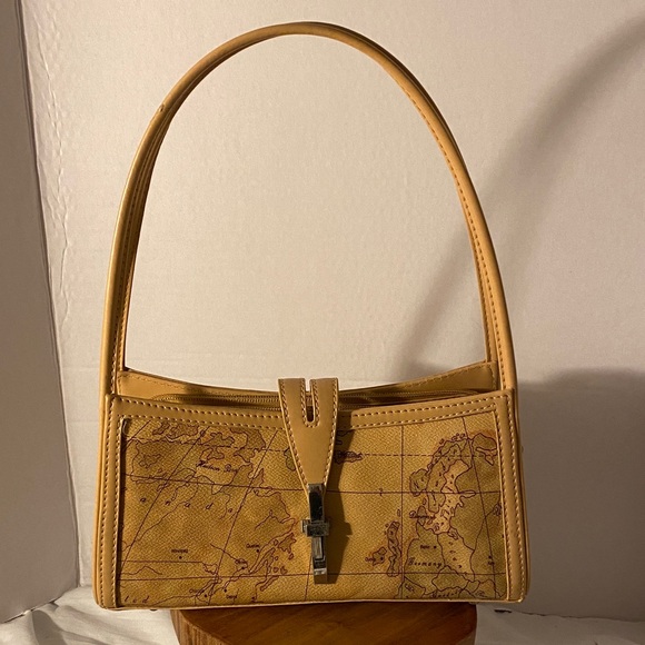 Bags | Vintage Map Print Tan Handbag | Poshmark